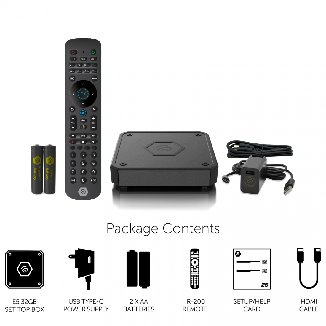 BuzzTV E5 -32GB Android 11 / 2X2 Wi-Fi / USB-C / TV Box / Buzz TV E5 Essentials